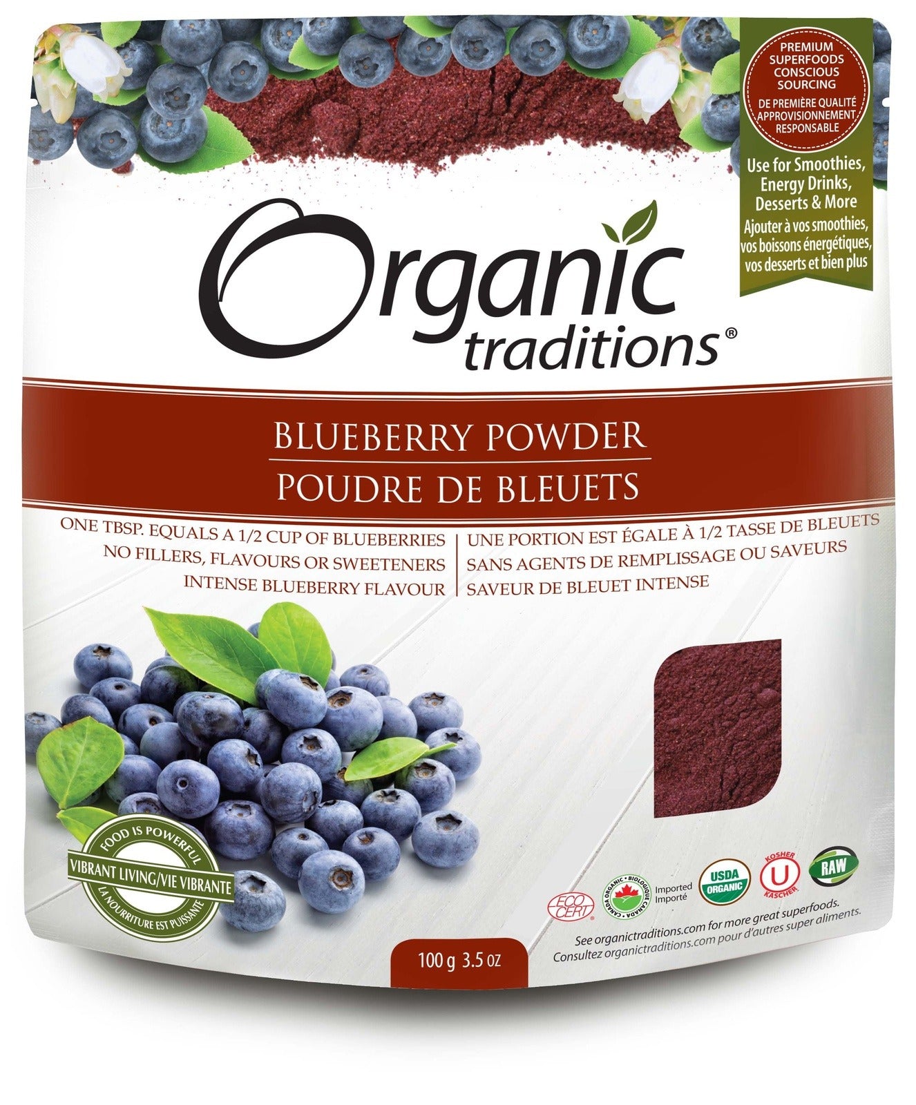Buy Organic Traditions Blueberry Powder (100 g) for $20.84 CAD - Vitasave
